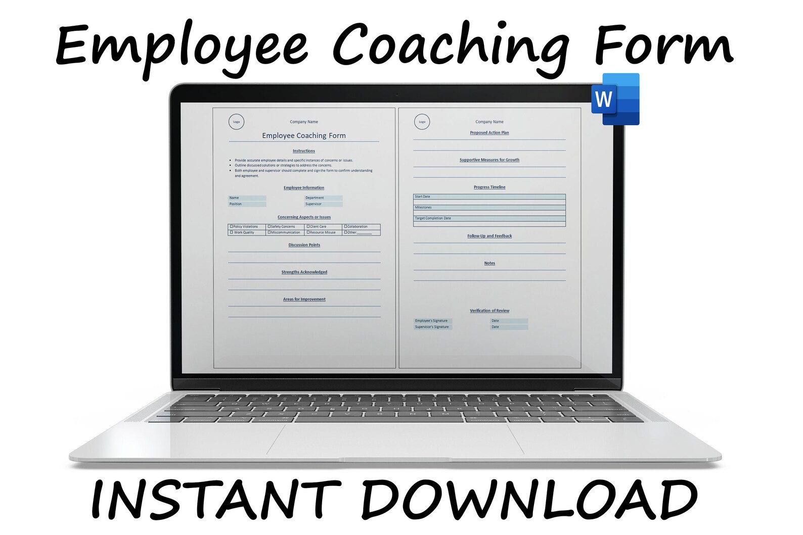 Employee Coaching Form | Performance Improvement Plan | Coaching ...