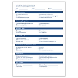 Estate Planning Checklist | Will Planning Worksheet | Estate Planning ...