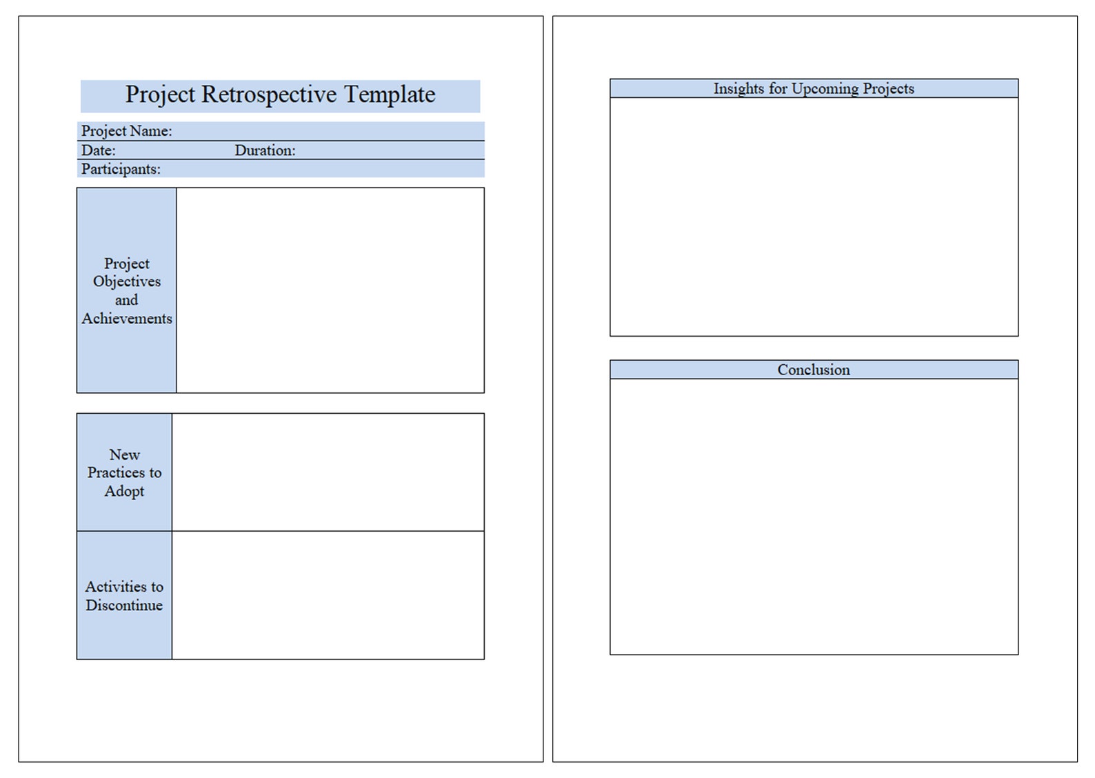 Retrospective Template | Project Charter Template | Project Summary ...