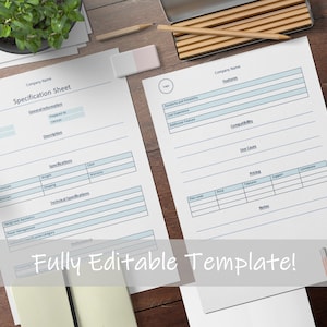 Spec Sheet Template | Product Specification Sheet | Data Sheet Editable ...