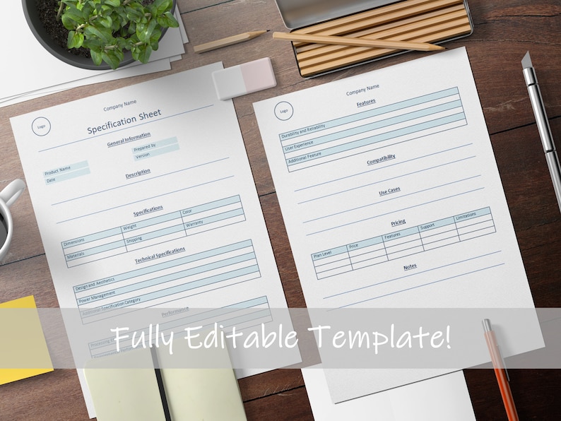 Spec Sheet Template | Product Specification Sheet | Data Sheet Editable ...