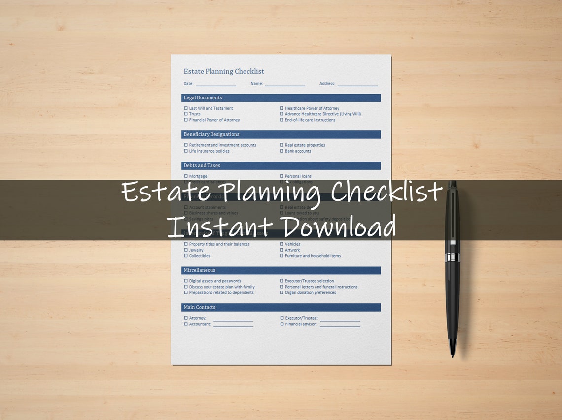 Estate Planning Checklist | Will Planning Worksheet | Estate Planning ...
