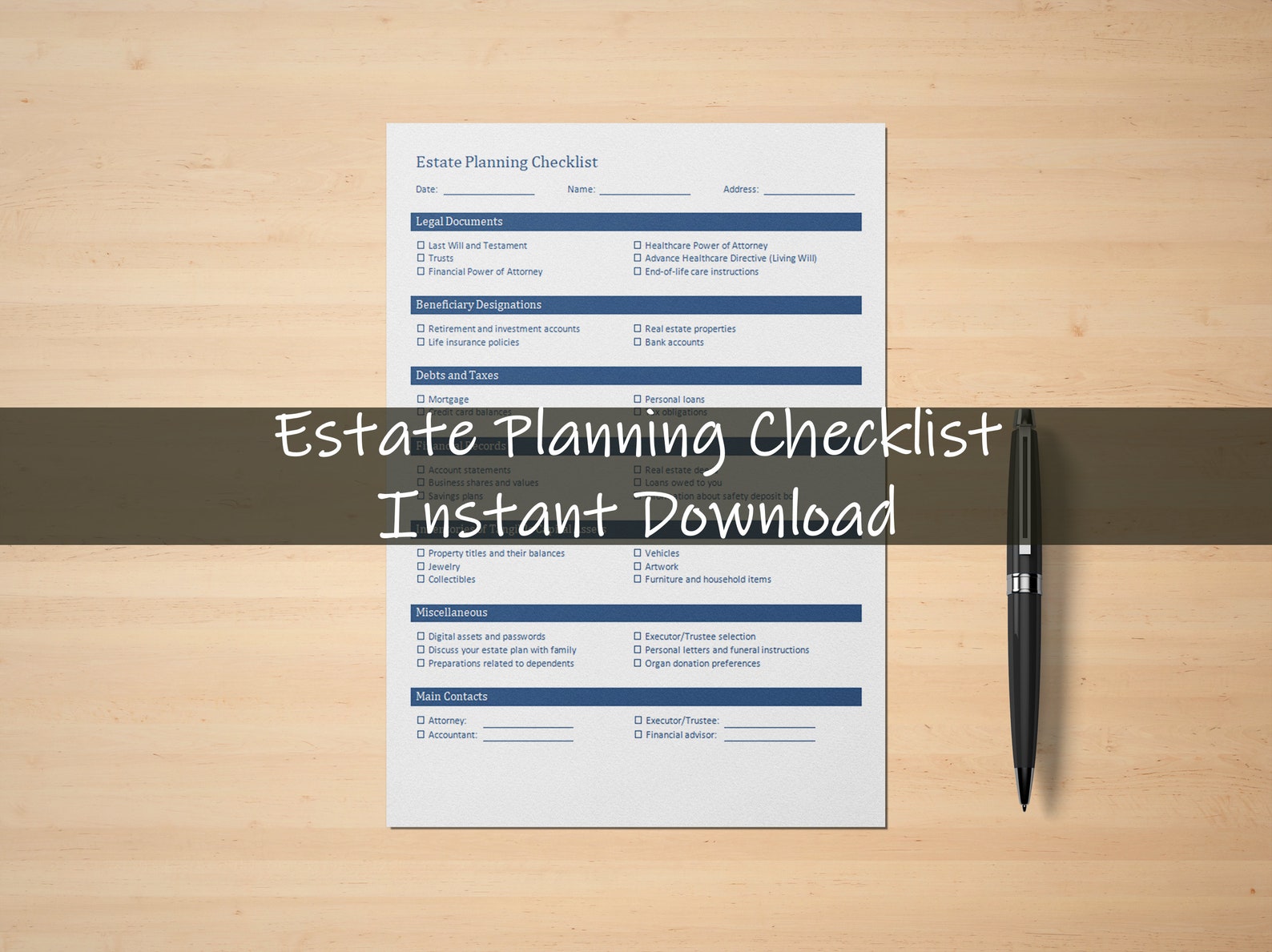 Estate Planning Checklist | Will Planning Worksheet | Estate Planning ...
