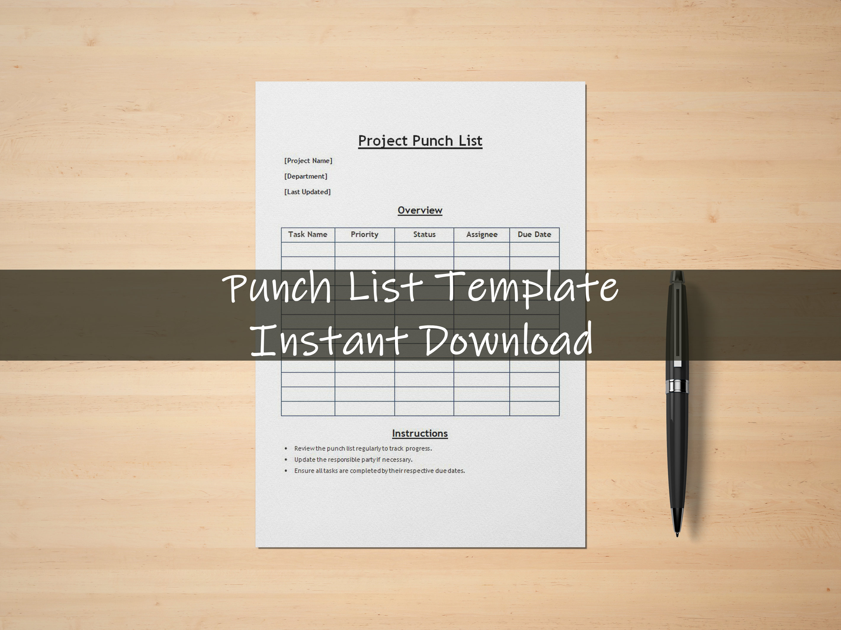 Punch List Template | Project Task Tracker | Work Progress Tracker ...