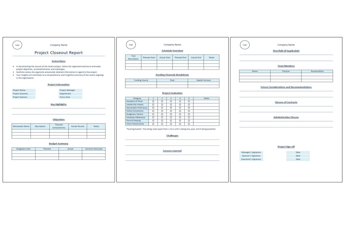 Closeout Report | Project Report Template | Performance Evaluation Form ...