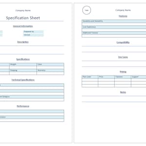 Spec Sheet Template | Product Specification Sheet | Data Sheet Editable ...