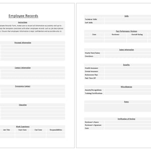 Employee Records Form | Employee Information Sheet Template | Instant ...