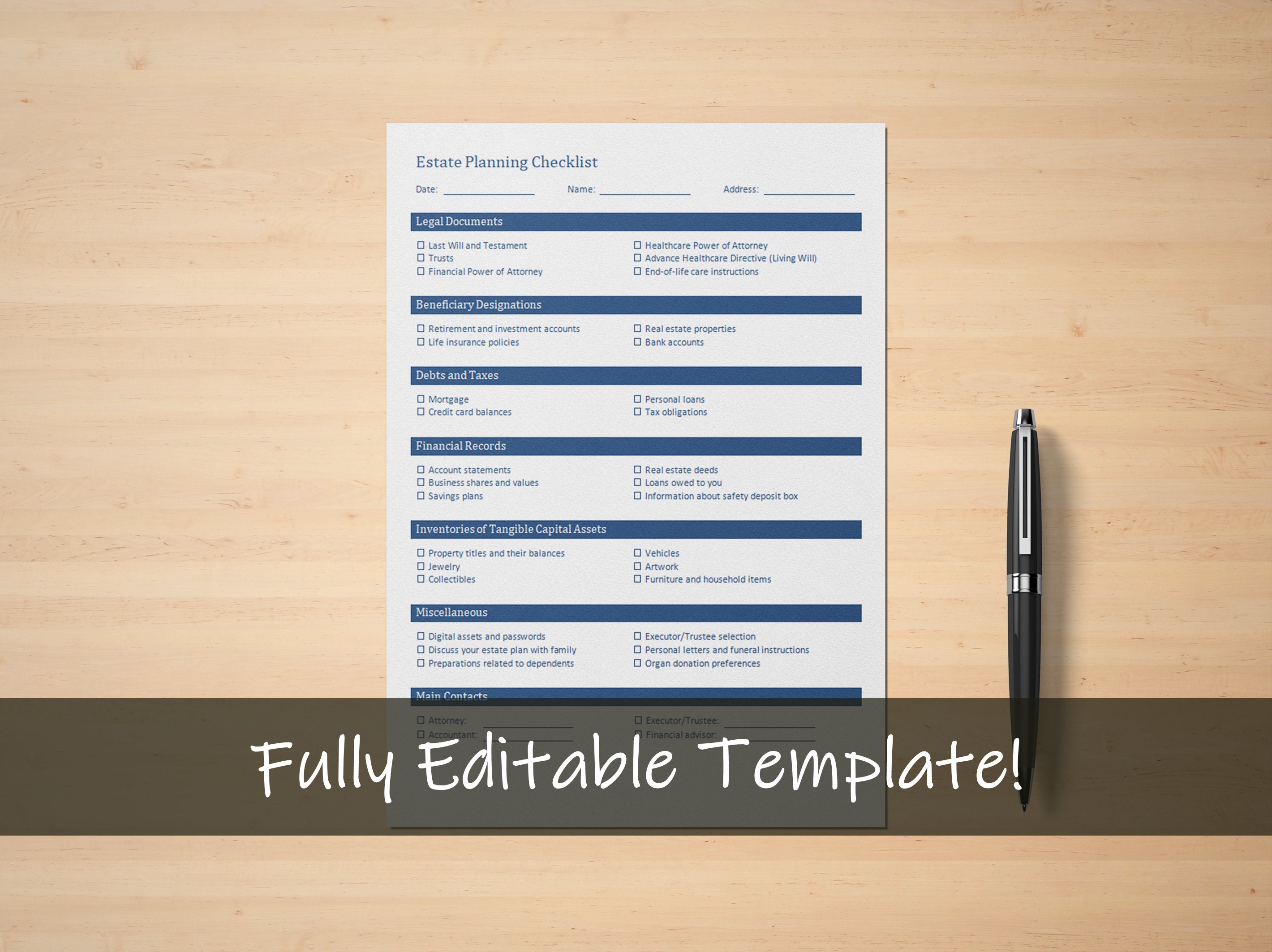 Estate Planning Checklist | Will Planning Worksheet | Estate Planning ...