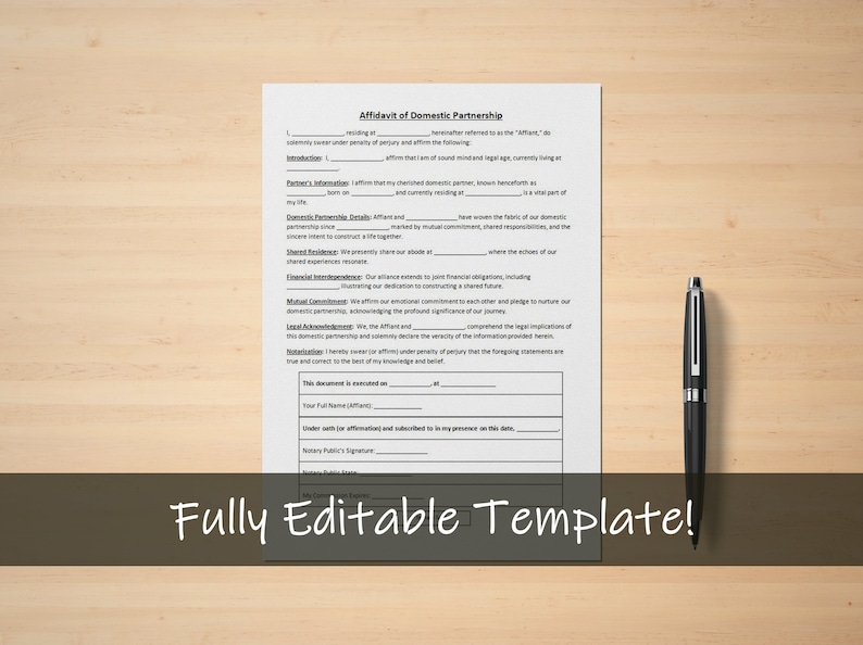Affidavit of Domestic Partnership | Commitment Template | Partnership Agreement | Instant ...