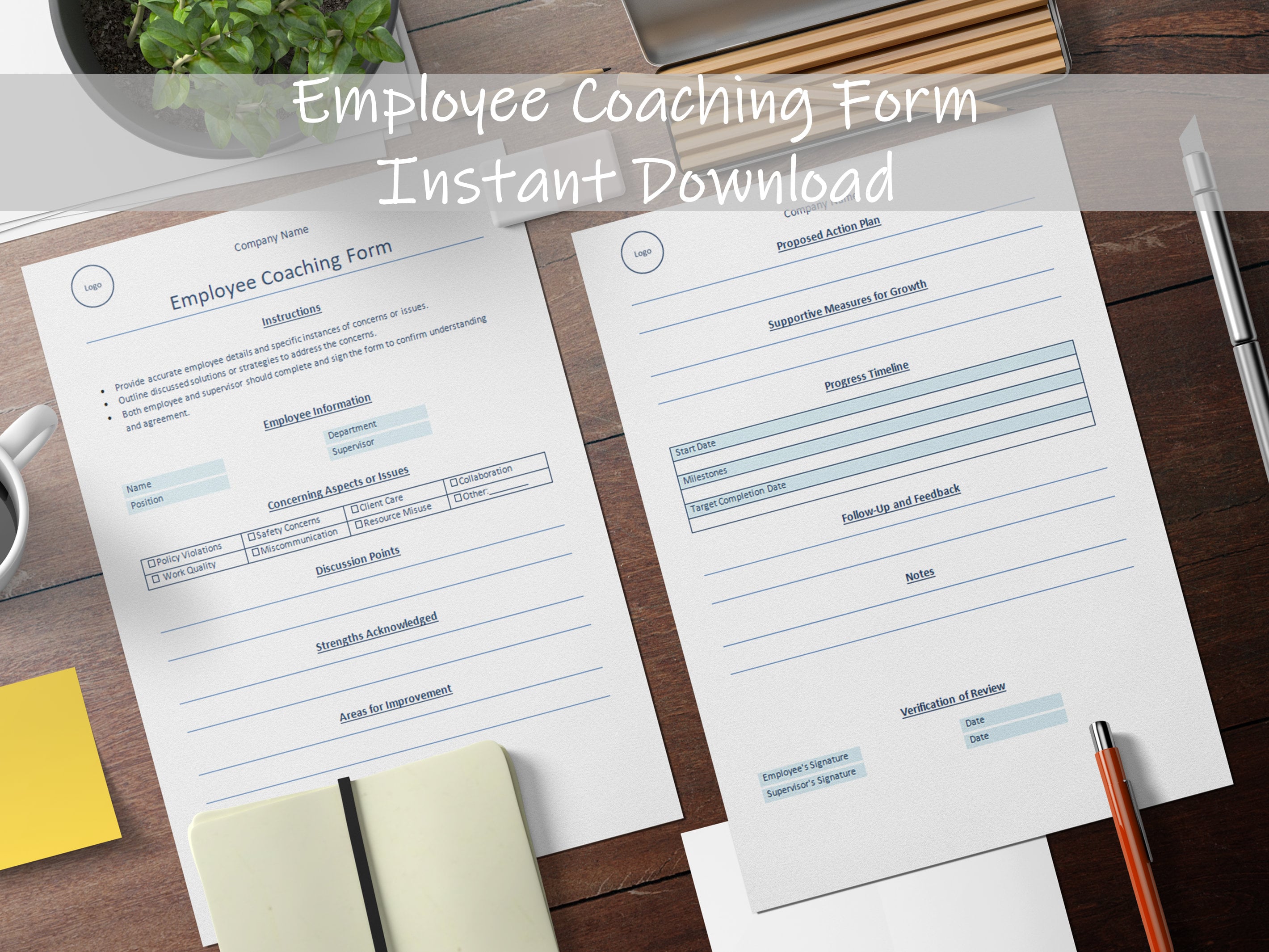 Employee Coaching Form | Performance Improvement Plan | Coaching ...