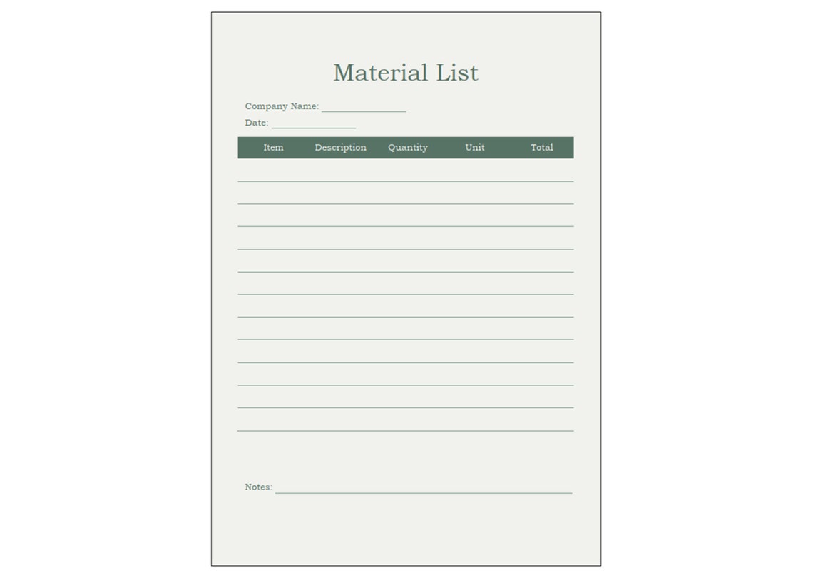 Material List Template | Materials Sheet | Asset Management Spreadsheet ...