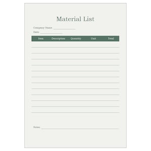 Material List Template | Materials Sheet | Asset Management Spreadsheet ...