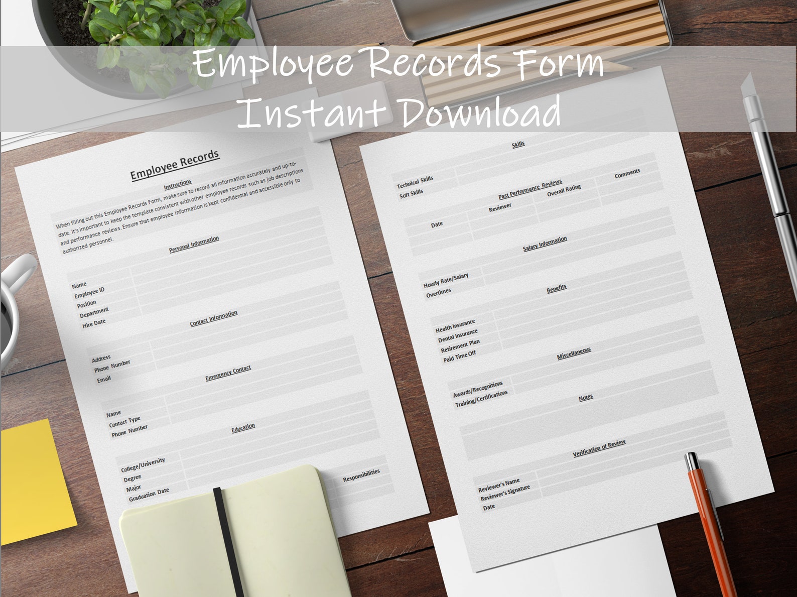 Employee Records Form | Employee Information Sheet Template | Instant ...