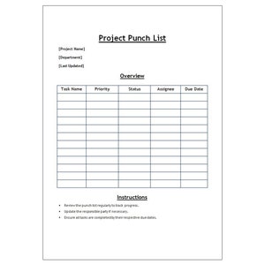 Punch List Template | Project Task Tracker | Work Progress Tracker ...