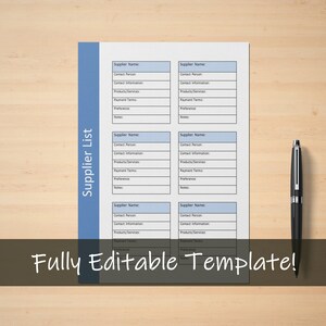 Supplier List Template | Vendor Information Sheet | Supplier Vendor ...