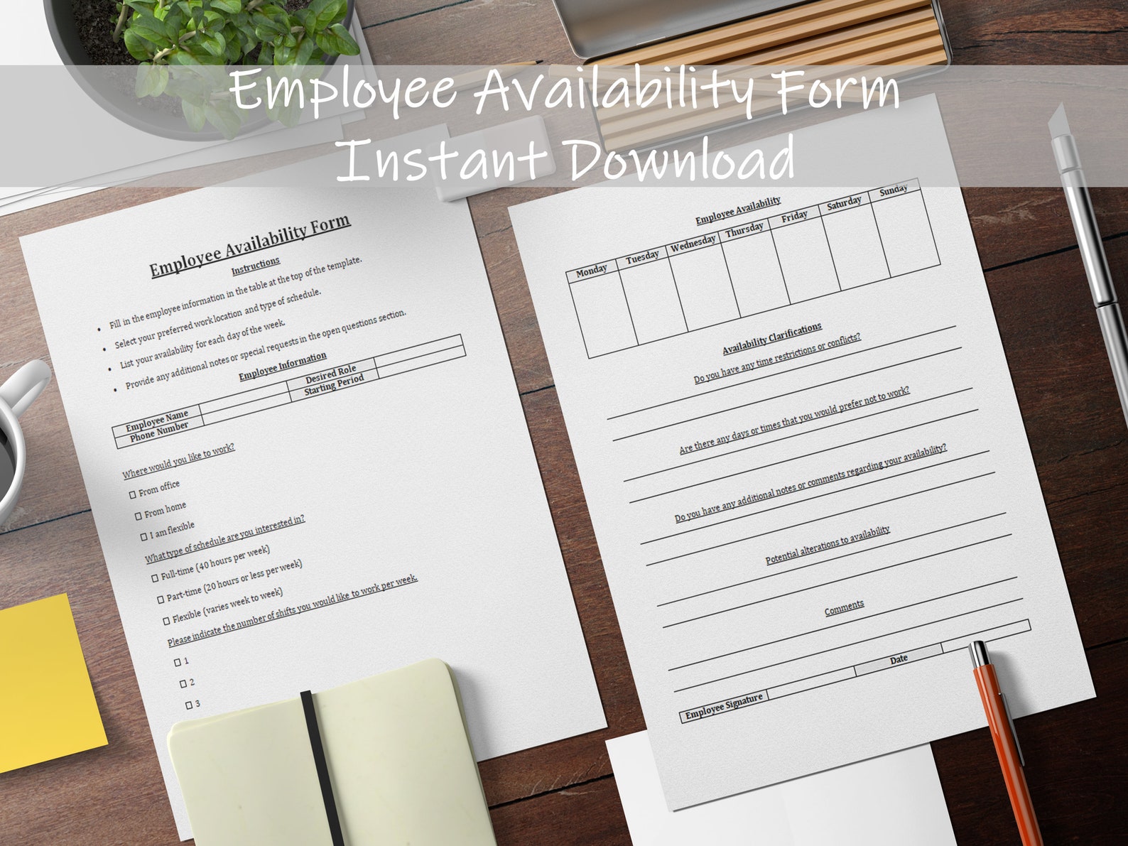 Employee Availability Form | Worker Schedule Survey | Personnel Time ...
