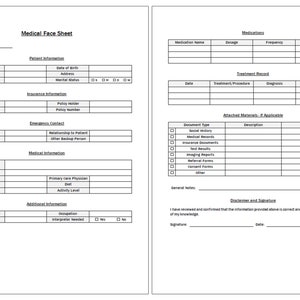 Medical Face Sheet | Patient Face Sheet | Health Protocol Template ...