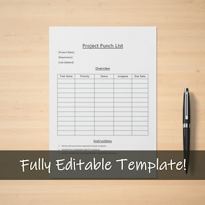 Punch List Template | Project Task Tracker | Work Progress Tracker ...