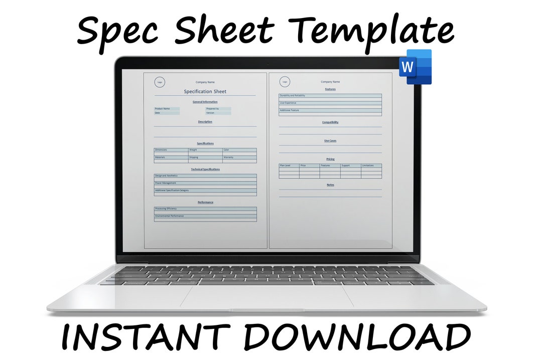 Spec Sheet Template | Product Specification Sheet | Data Sheet Editable ...