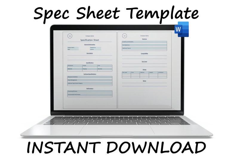 Spec Sheet Template | Product Specification Sheet | Data Sheet Editable ...