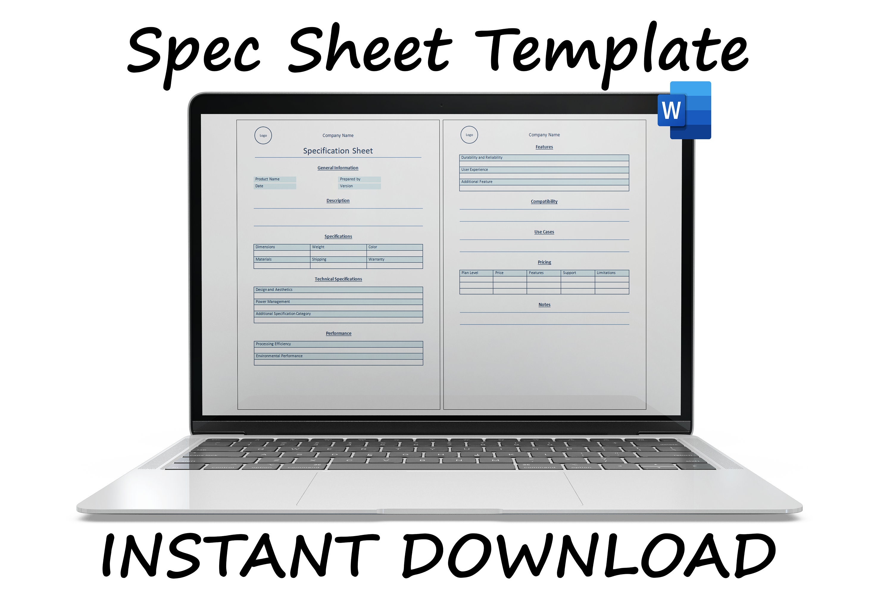Spec Sheet Template | Product Specification Sheet | Data Sheet Editable ...