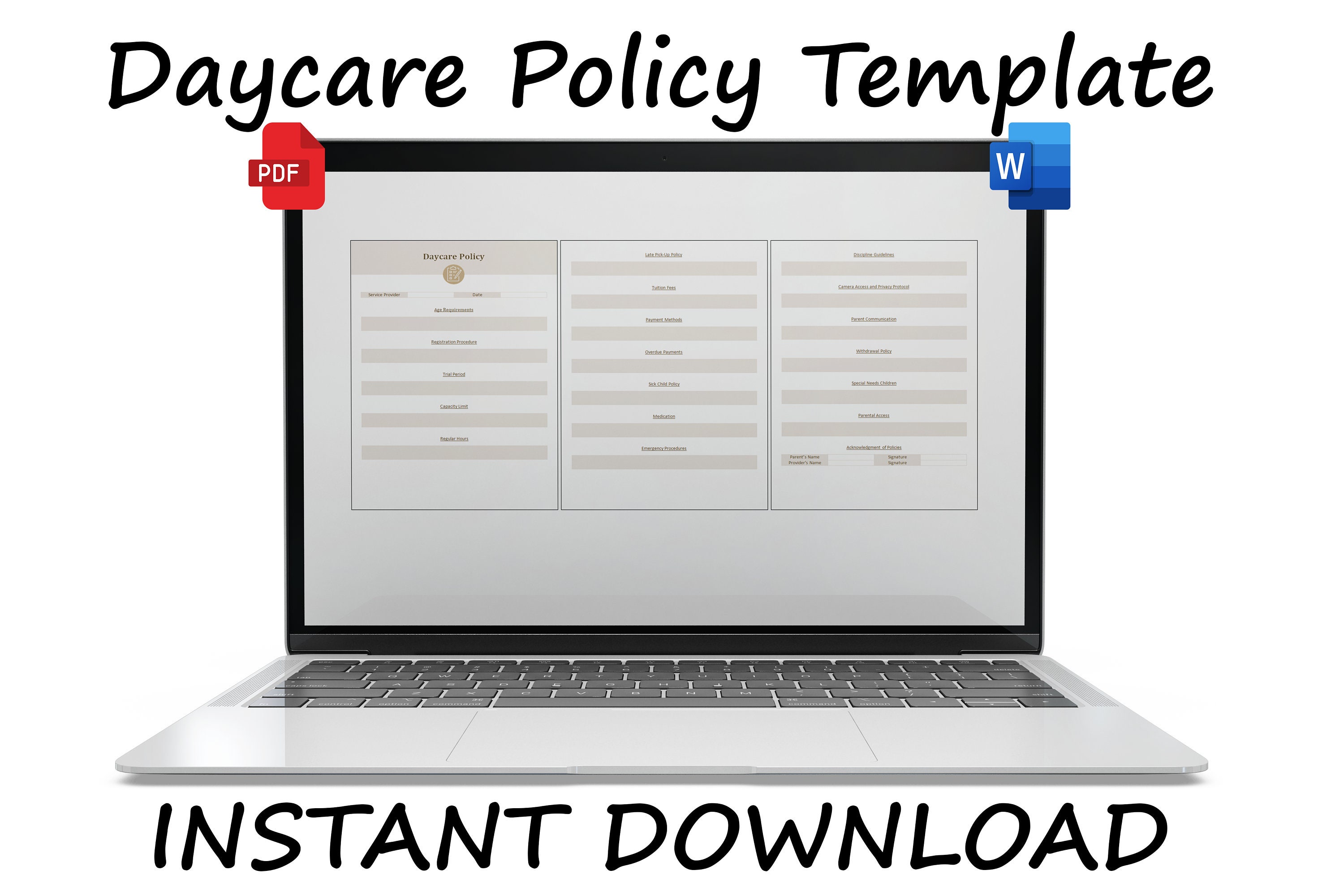 Daycare Policy | Daycare Parent Handbook Template | Child Care Policies ...