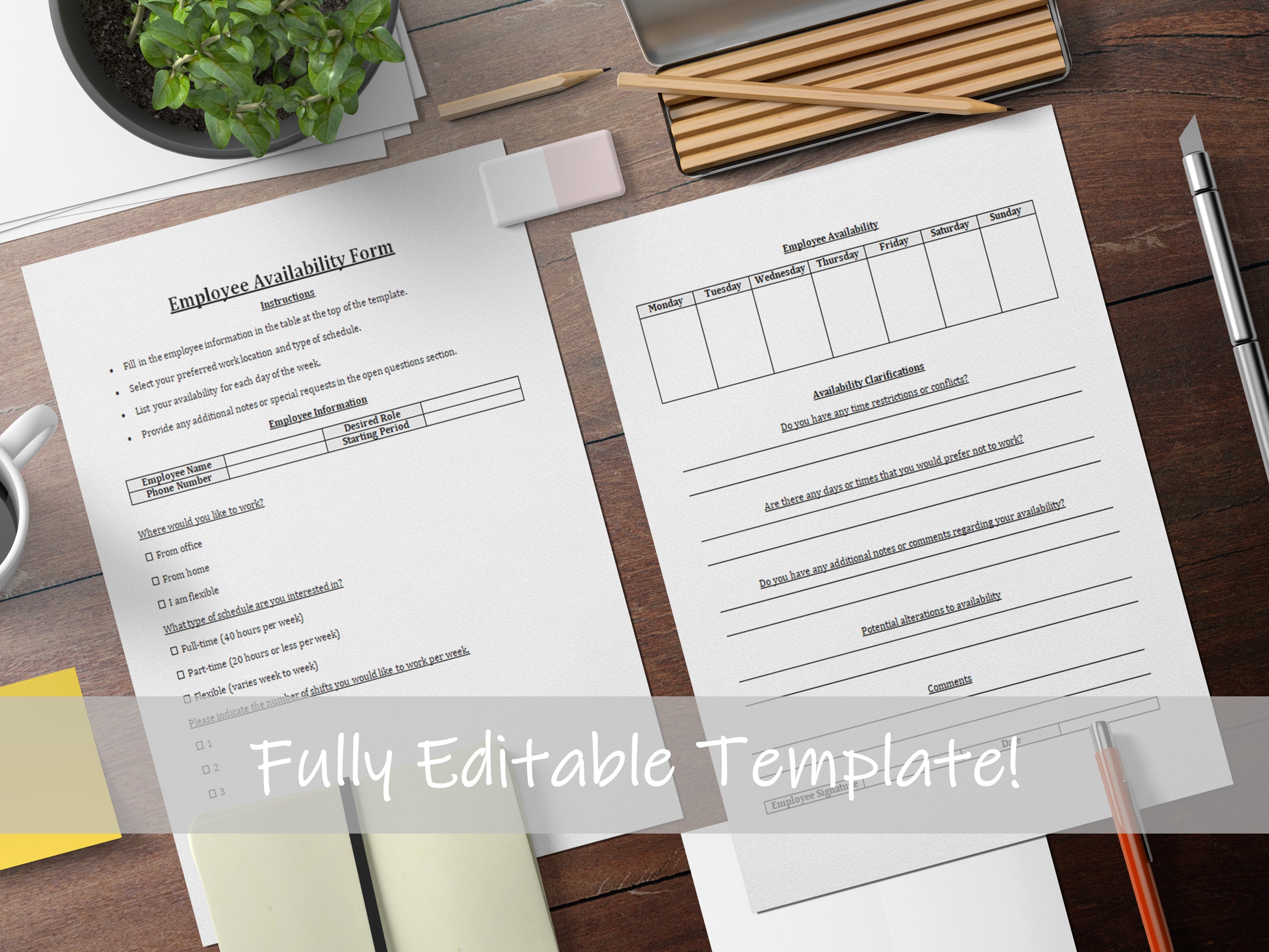 Employee Availability Form | Worker Schedule Survey | Personnel Time ...