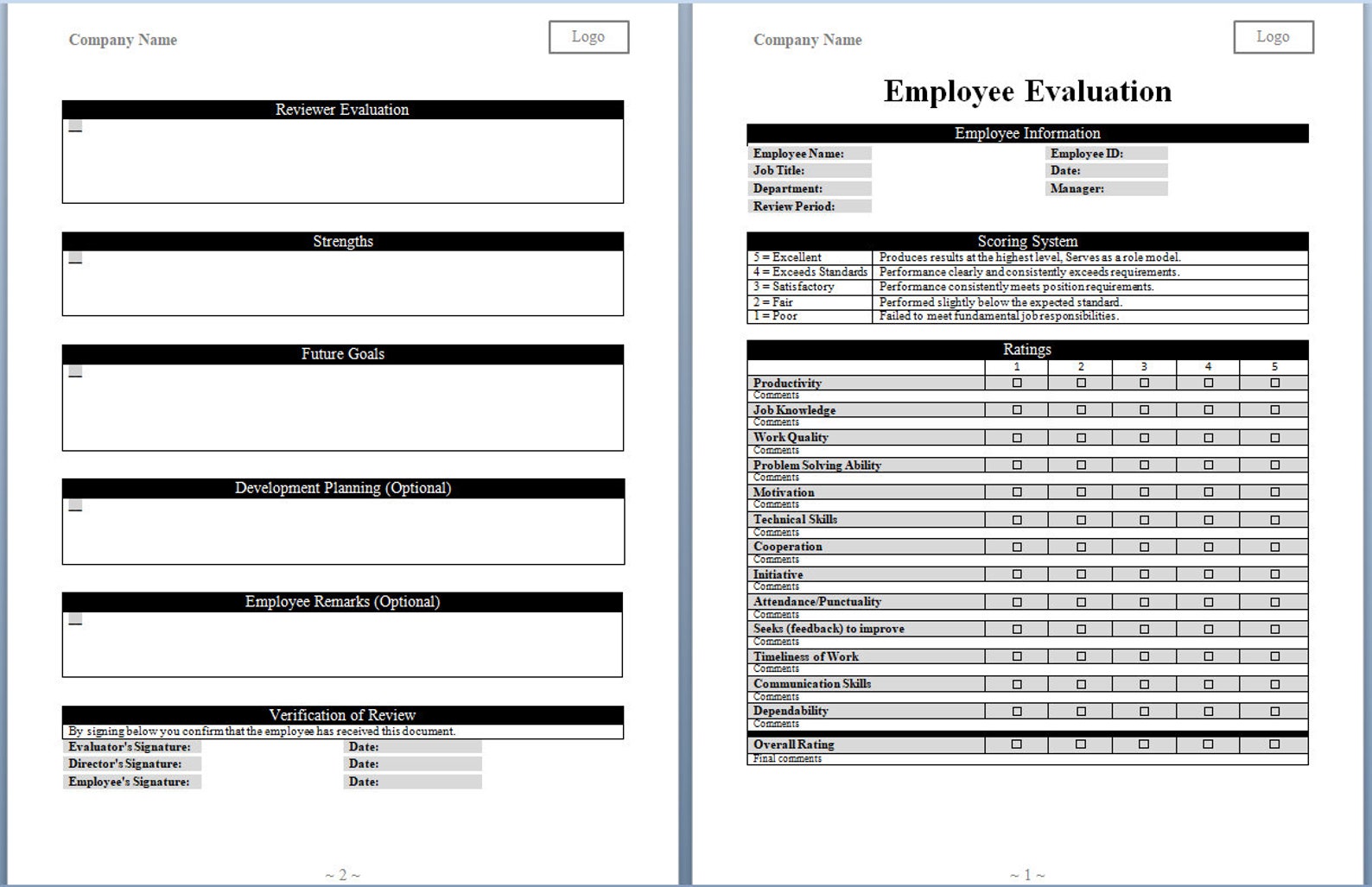 Employee Evaluation Form | Employee Performance Review | Ranking Tool ...