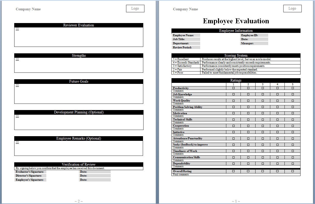 Employee Evaluation Form | Employee Performance Review | Ranking Tool ...