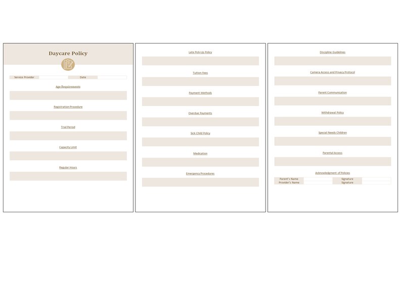 Daycare Policy | Daycare Parent Handbook Template | Child Care Policies ...