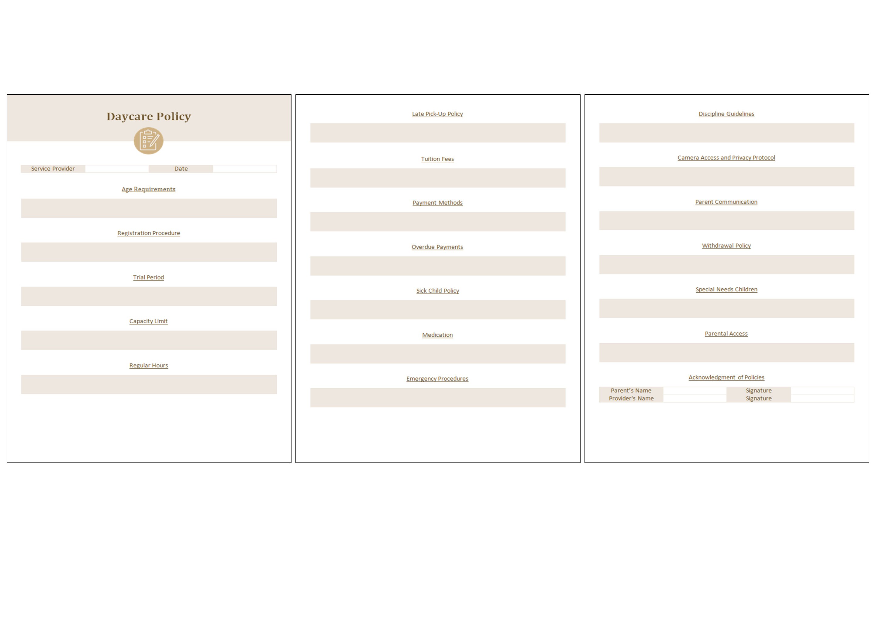 Daycare Policy | Daycare Parent Handbook Template | Child Care Policies ...