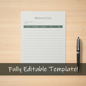 Material List Template | Materials Sheet | Asset Management Spreadsheet ...