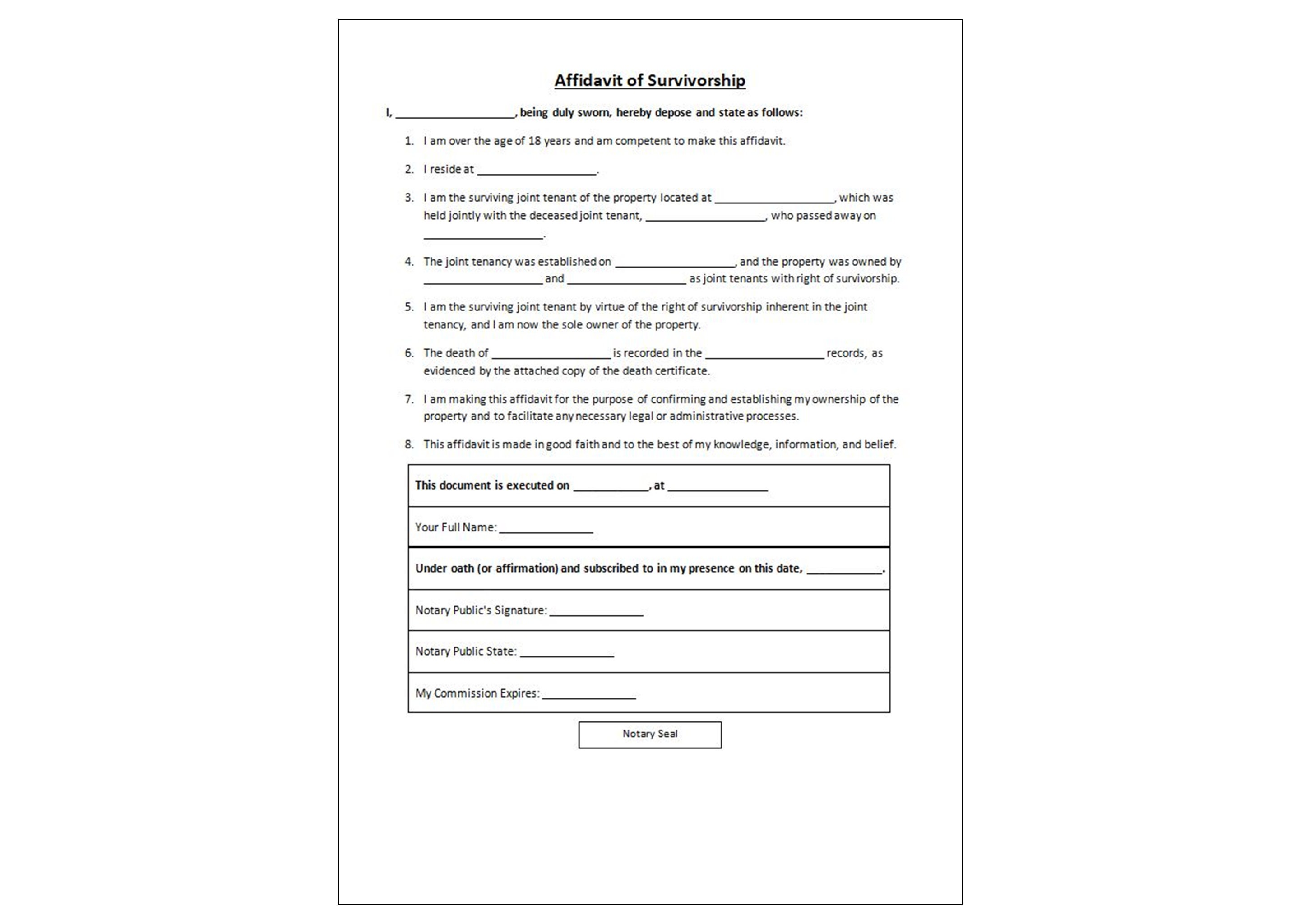 Affidavit of Survivorship | Estate and Heirloom | Tenancy Agreement ...