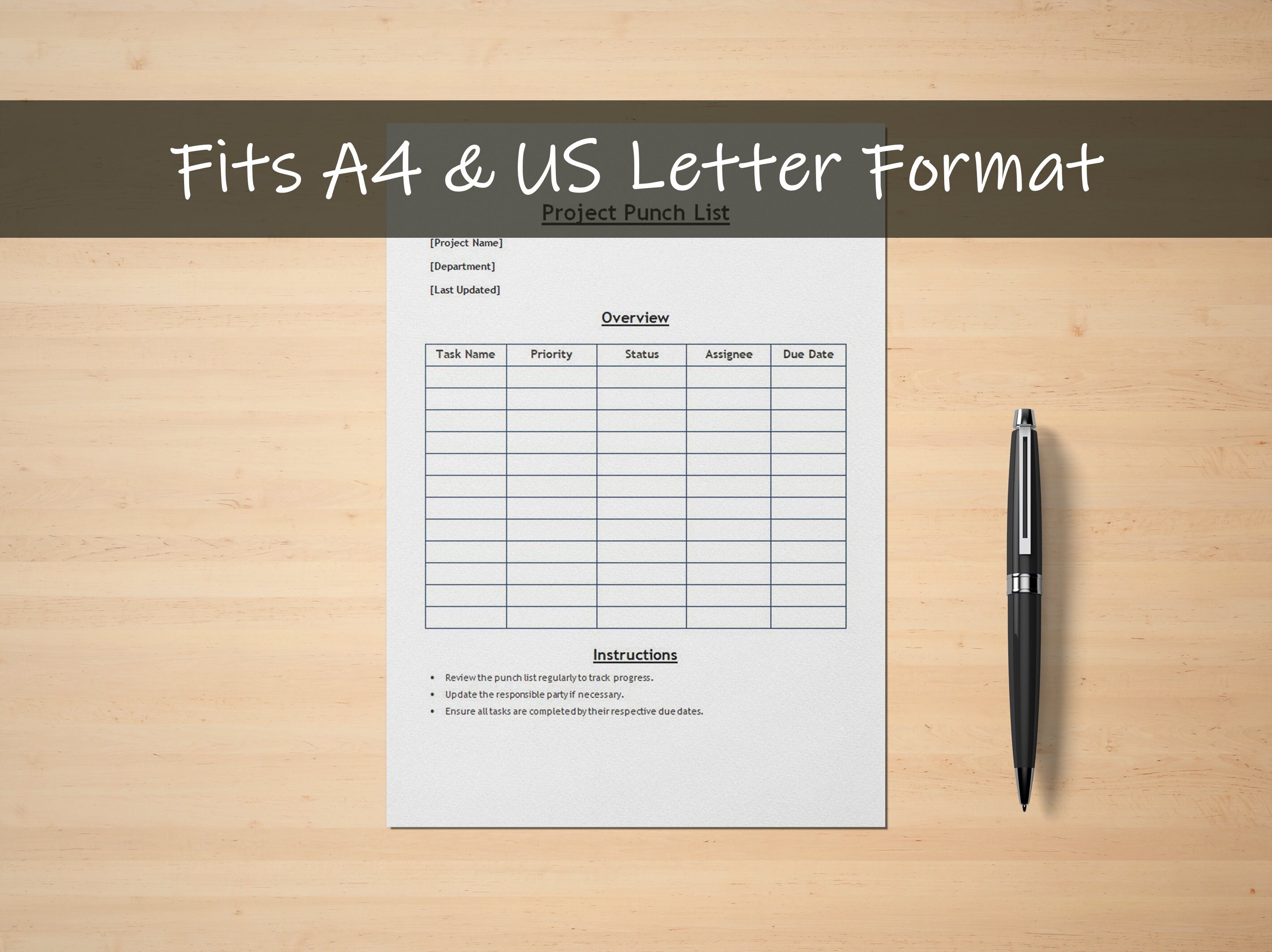 Punch List Template | Project Task Tracker | Work Progress Tracker ...