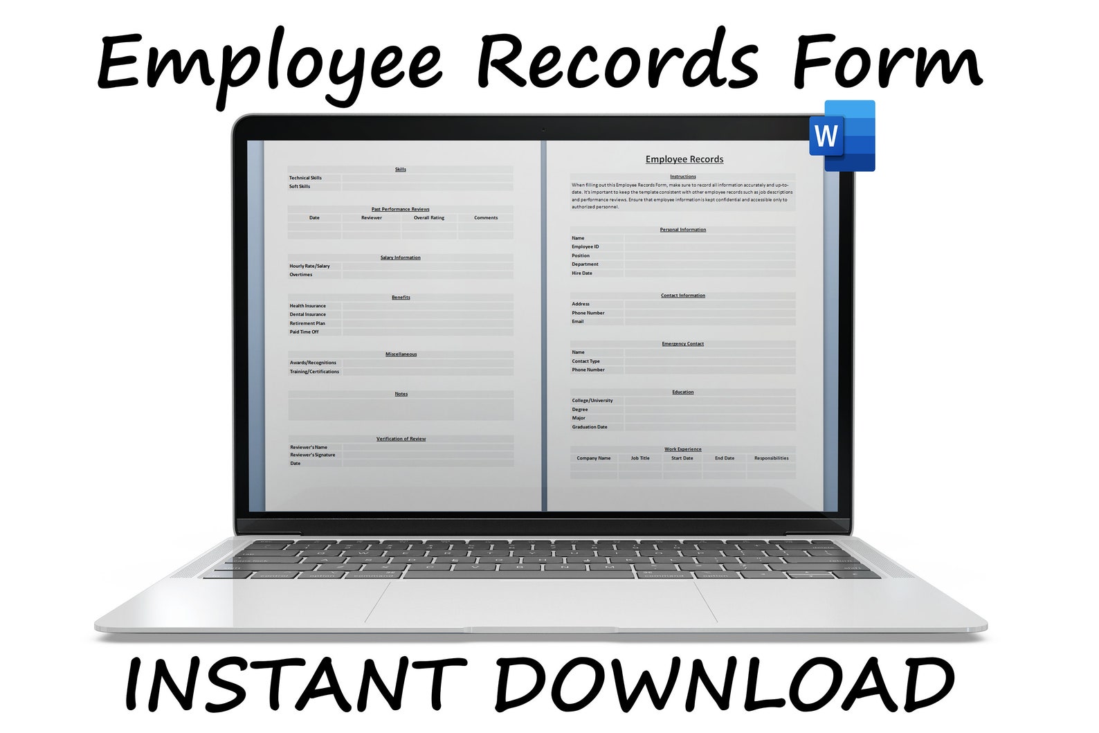 Employee Records Form | Employee Information Sheet Template | Instant ...
