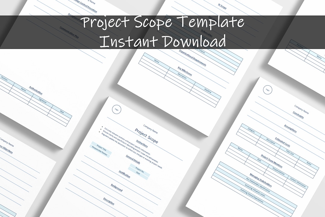 Project Scope Template | Project Planning Printable | Project Summary ...