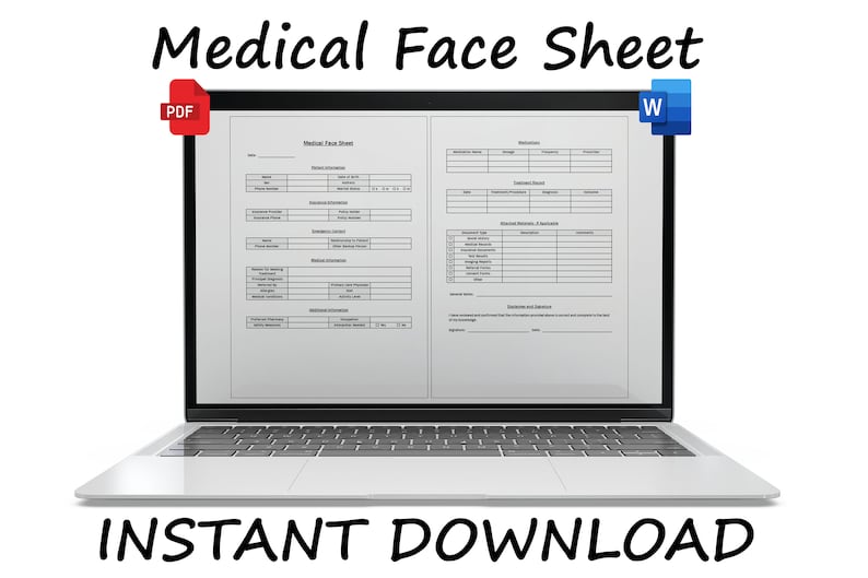 Medical Face Sheet | Patient Face Sheet | Health Protocol Template | Instant Download | Medical ...
