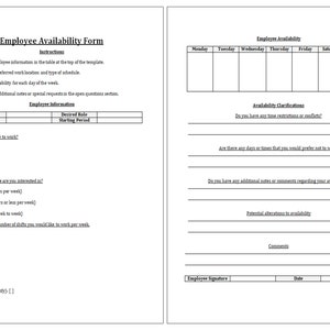 Employee Availability Form | Worker Schedule Survey | Personnel Time ...