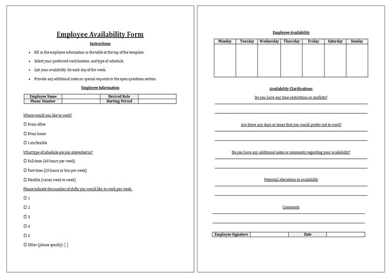 Employee Availability Form | Worker Schedule Survey | Personnel Time ...