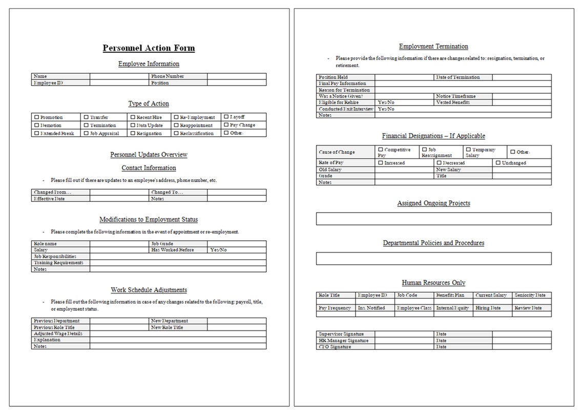 Personnel Action Form | PAF | Administrative Templates | Instant ...