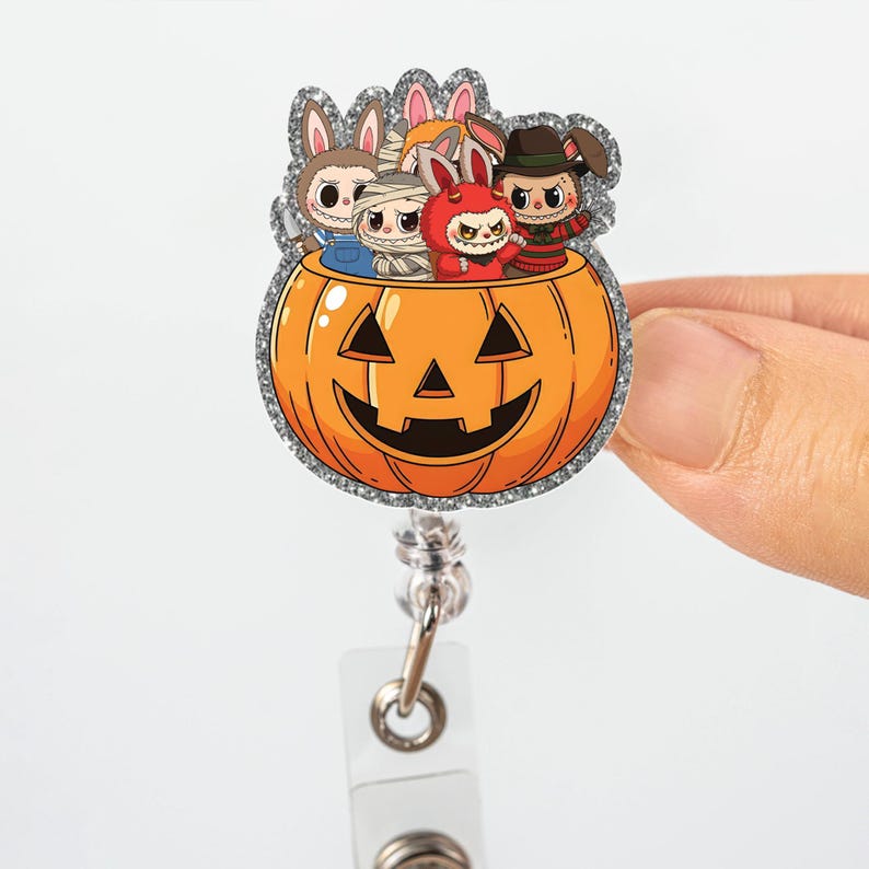 Labubu Ghost Badge Reel, Labubu Back to School Badge Reel, Teacher ID ...