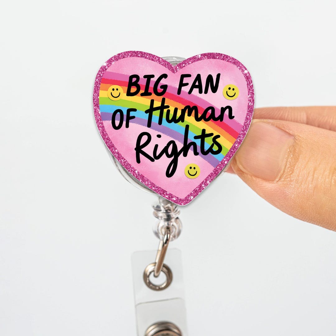 Big Fan of Human Rights Retractable Badge Reel, Rainbow Heart ID Clip ...
