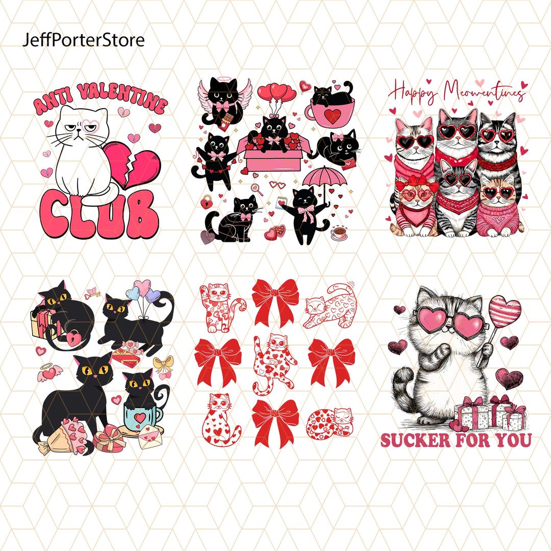 10 Valentine Cat Bundle Png, Happy Valentines Day Png, Heart Love Cat ...