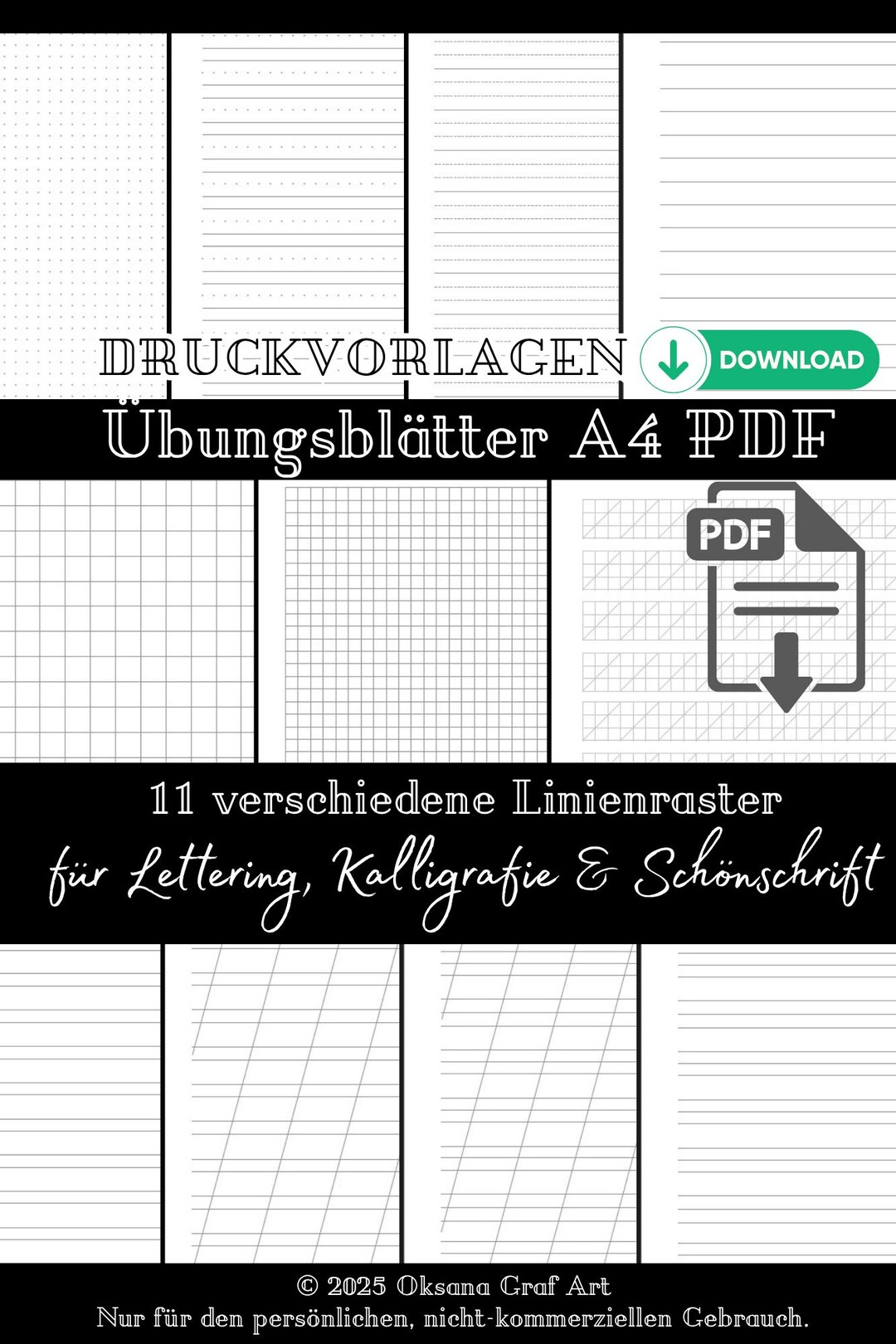 11 Lettering Practice Sheets (PDF), Calligraphy Print Templates, Brush ...