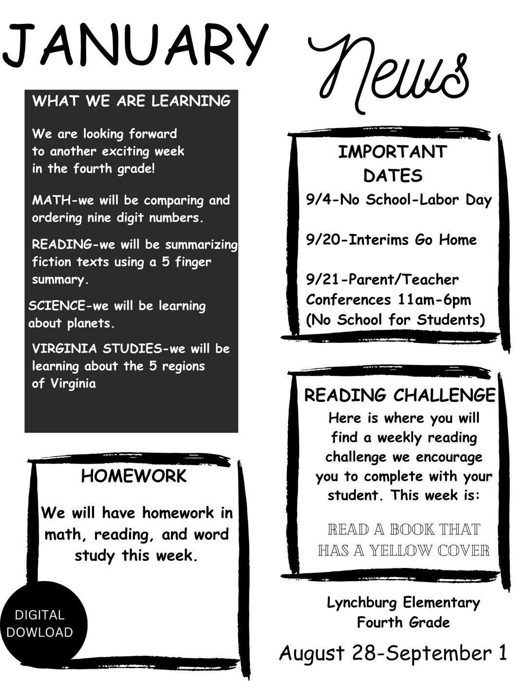 Editable Monthly/weekly Newsletter Template for Teachers, Newsletter ...