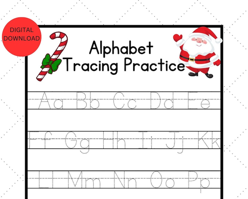 Christmas Alphabet Tracing Worksheet, A-Z, ABC Tracing Worksheet ...