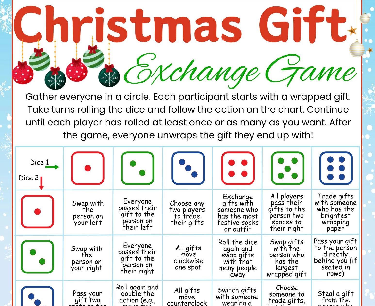 Christmas Gift Exchange Printable Game for Holiday Party and Family ...