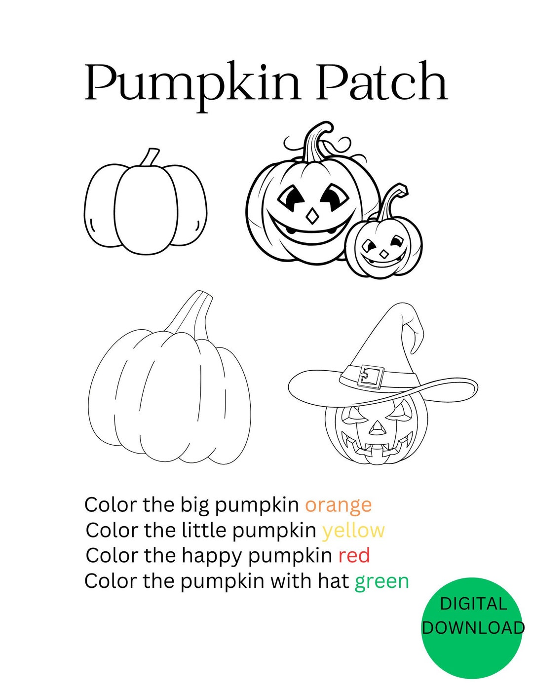 Pumpkin Patch Coloring Page, Coloring Printable, Halloween Coloring ...