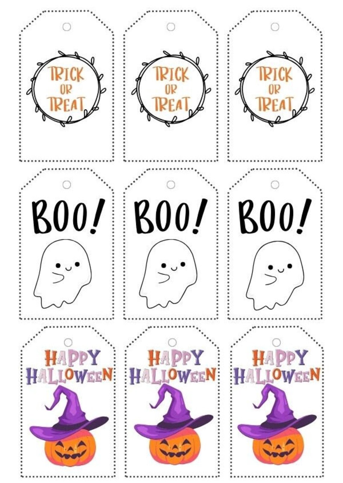 Halloween Treat Tags, Halloween Favor Tags, Instant Download Halloween ...