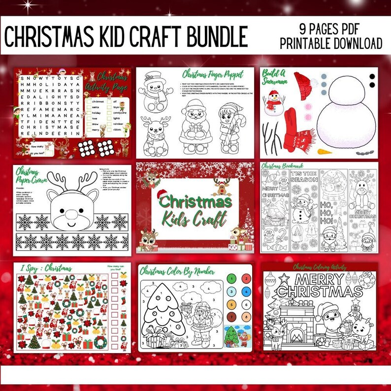 Christmas Kid Craft Bundle, Christmas Kids Word Search, Color by Number ...